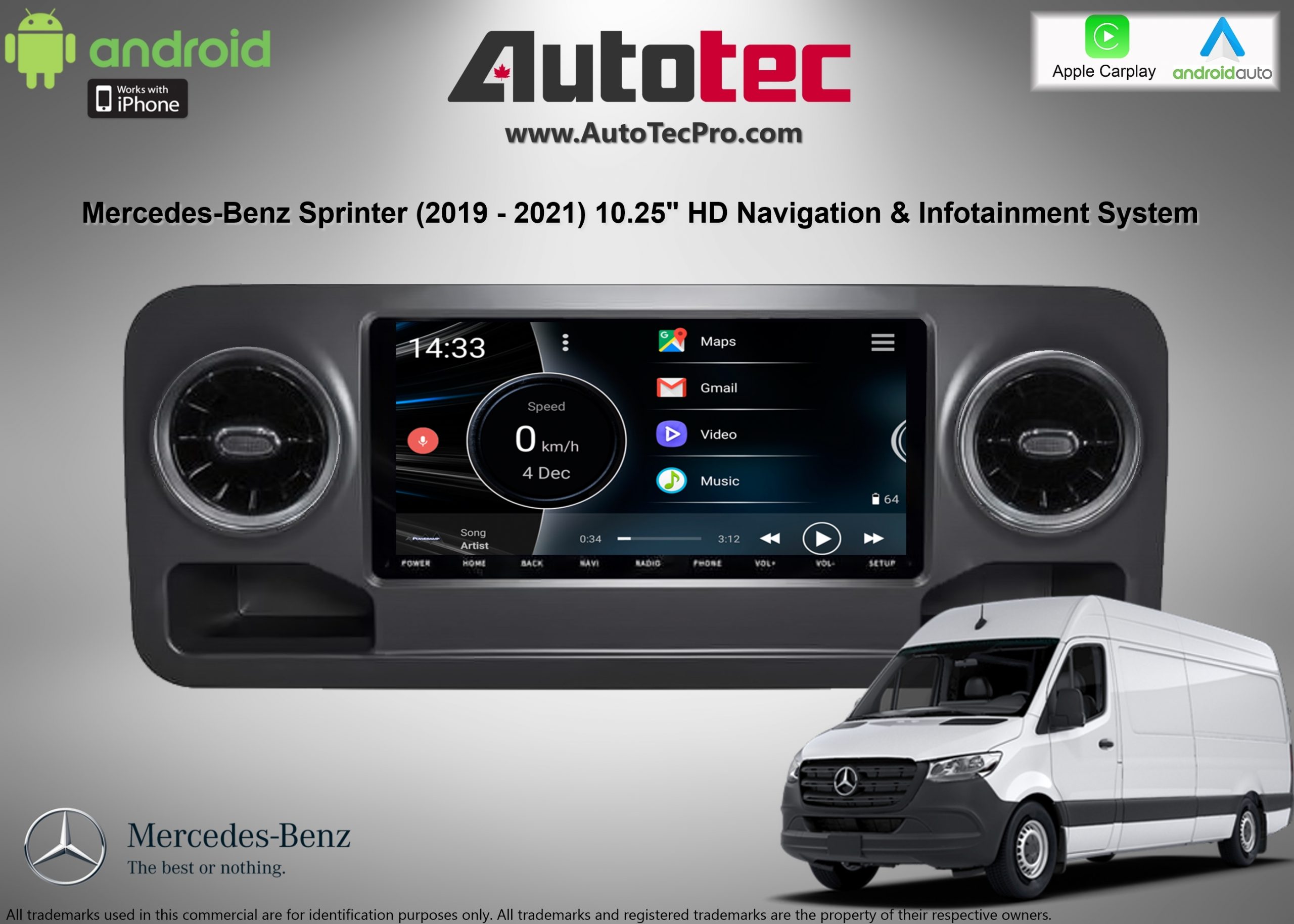 Mercedes-Benz Sprinter (2019 – 2021) Direct-Fit 10.25″ HD Touch-Screen ...