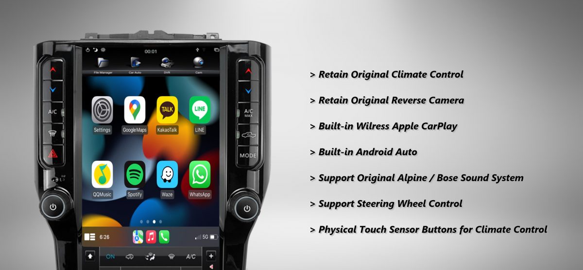 Dodge RAM (2019 – 2023) 12″ PX6 HD Tesla-Style Navigation ...