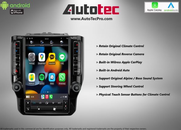 Dodge RAM (2019 – 2023) 12″ PX6 HD Tesla-Style Navigation ...