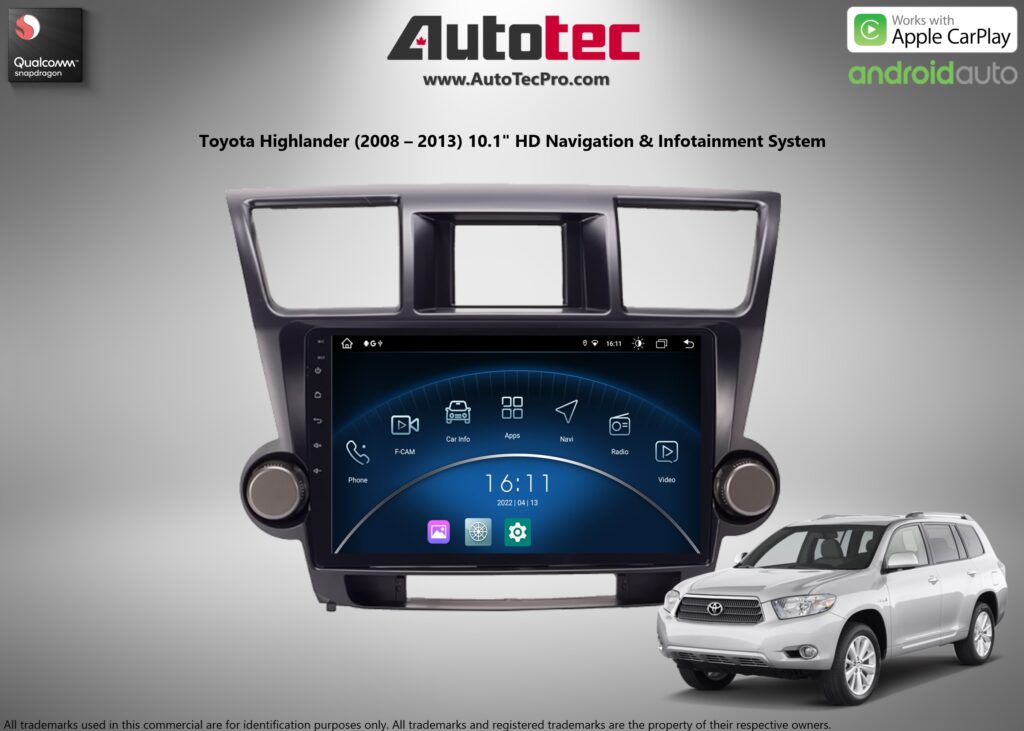 Toyota Highlander (2008 – 2013) 10.1″ HD Touch-Screen Android ...