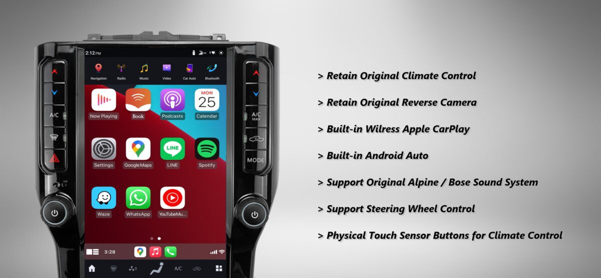 Dodge RAM (2019 – 2023) 12″ HD Tesla-Style Navigation & Infotainment ...